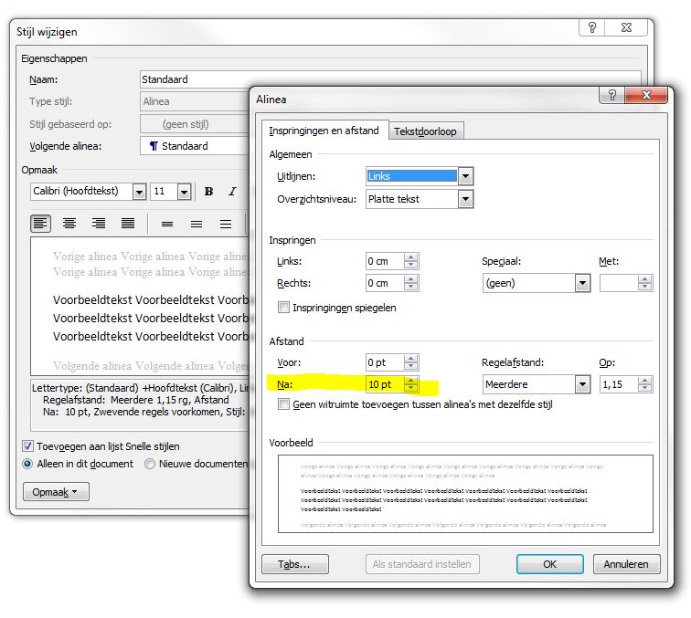 Hoe kan ik in Word instellen om automatisch na de Enter-toets slechts ...